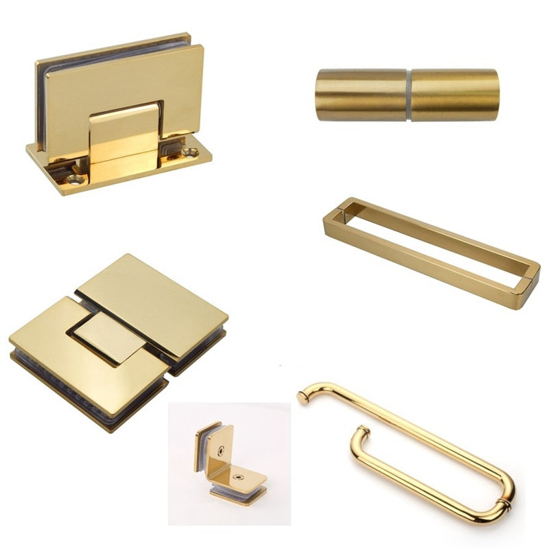 Brushed Gold Brass Shower Glass Door Hardware Hinges and Glass Door Cl – sanicanada