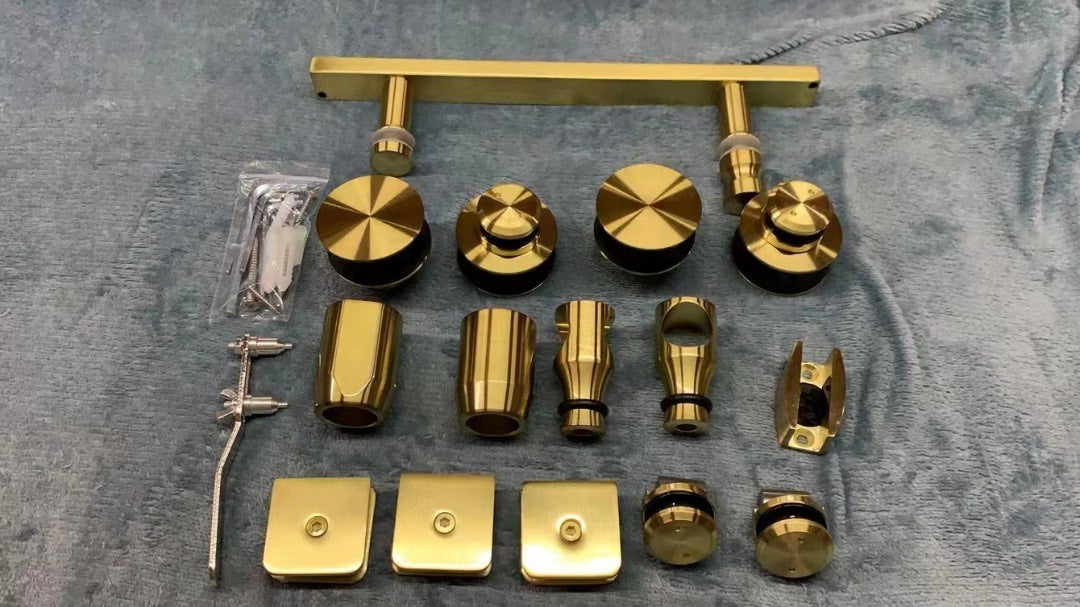 Gold polished brass frameless sliding shower glass door hardware kit S – sanicanada
