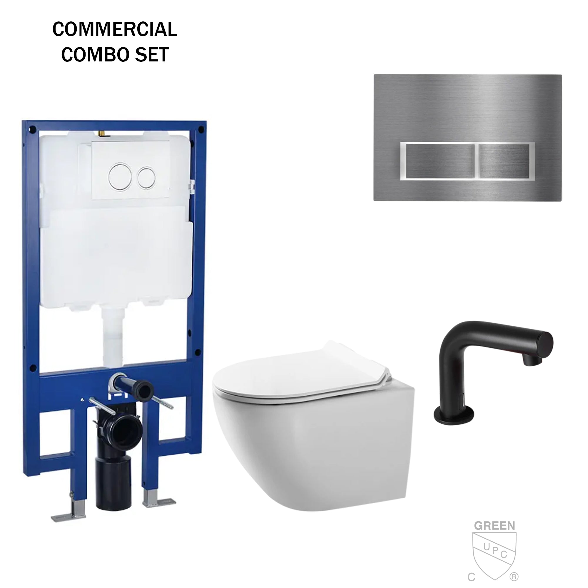 Commercial Combo set Cistern Carrier tank-Wall Hung toilet and Black c ...