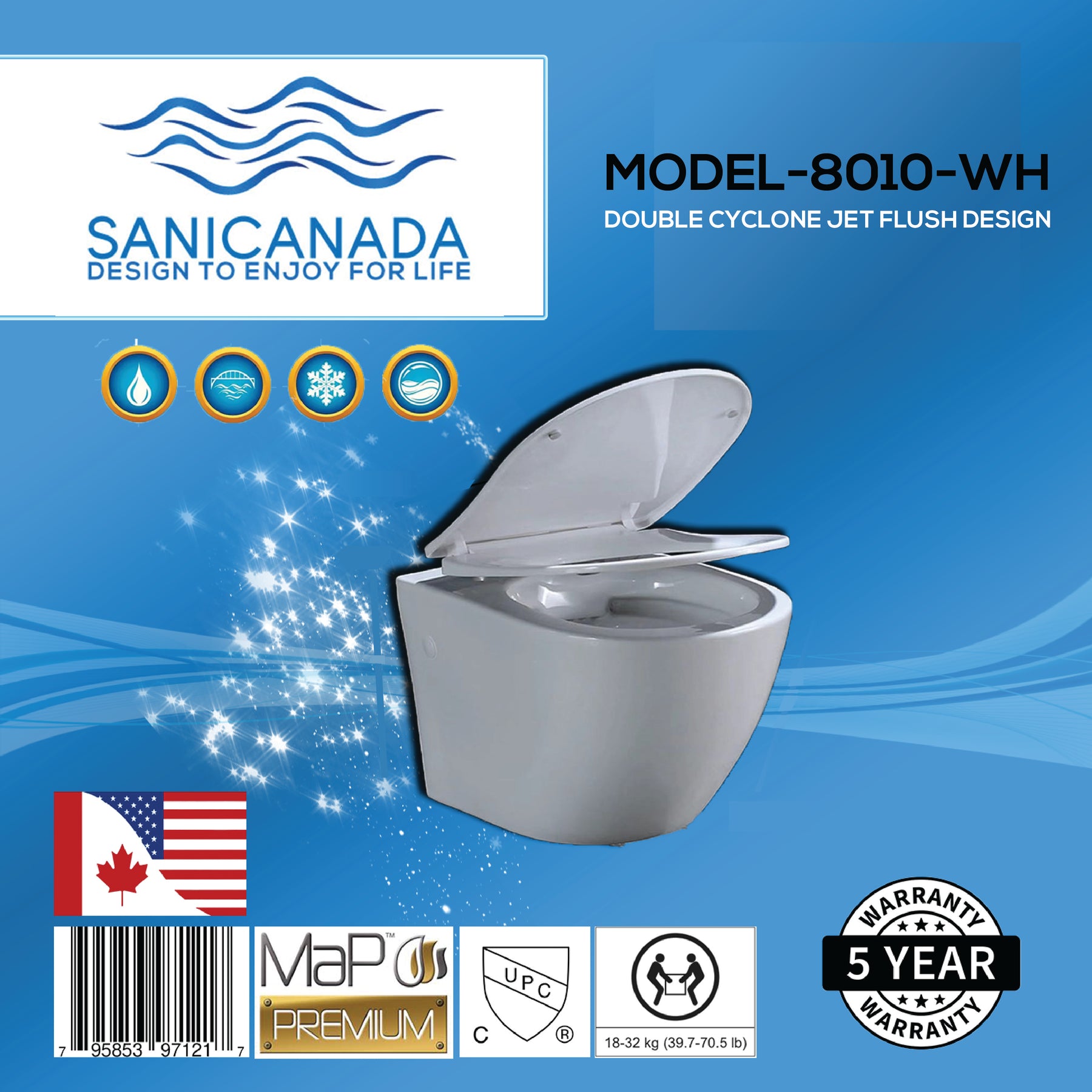 Sani Canada Wall Hung toilet Dual Flush completed Cistern Tank, Bowl a ...