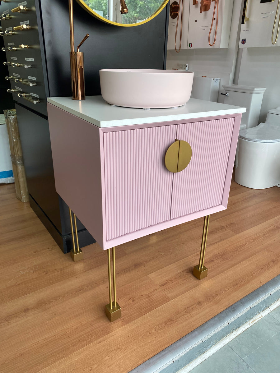 Florence-Pink - Light Grey Freestanding with Brushed Gold Trim Bathroo ...