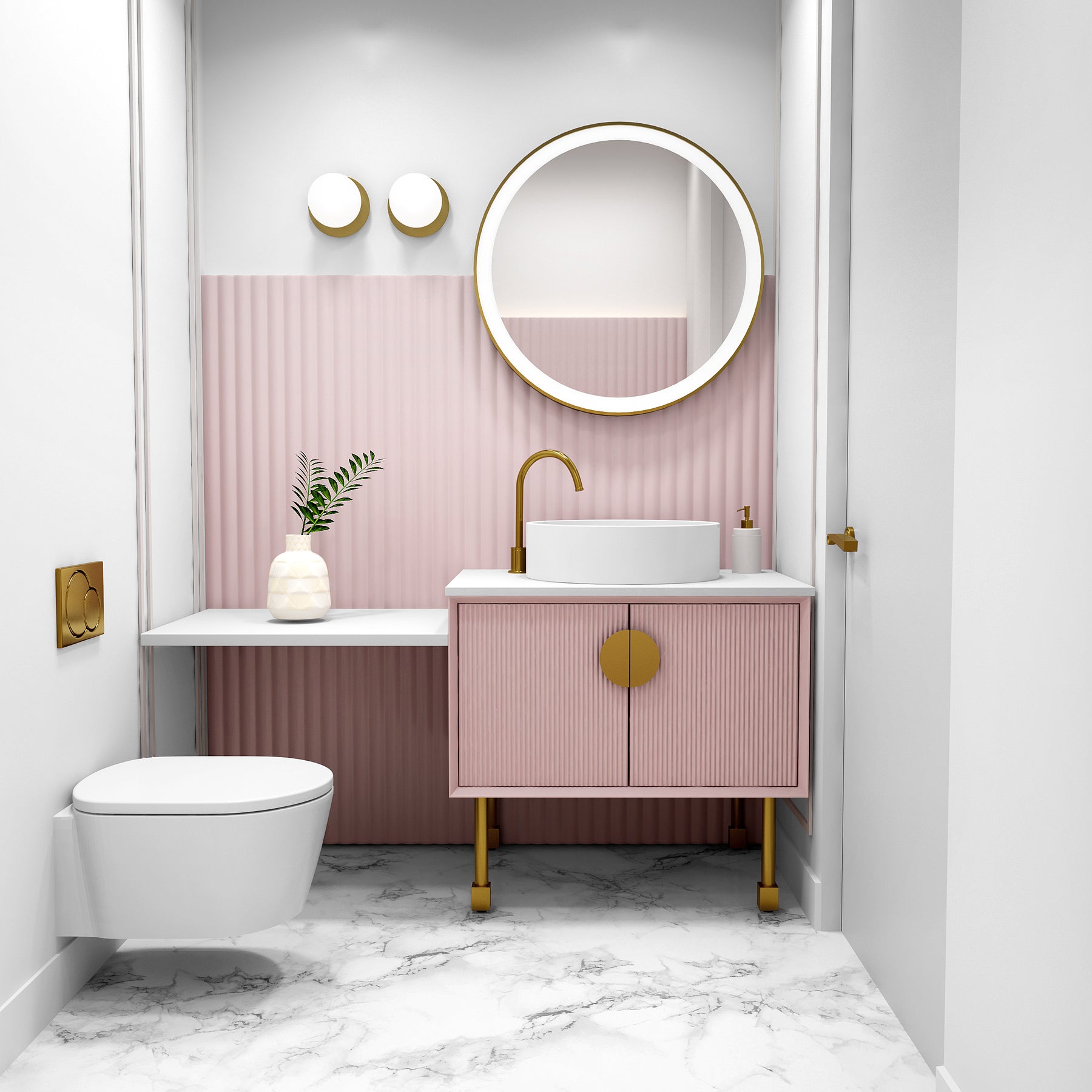 Florence-Pink - Light Grey Freestanding with Brushed Gold Trim Bathroo ...