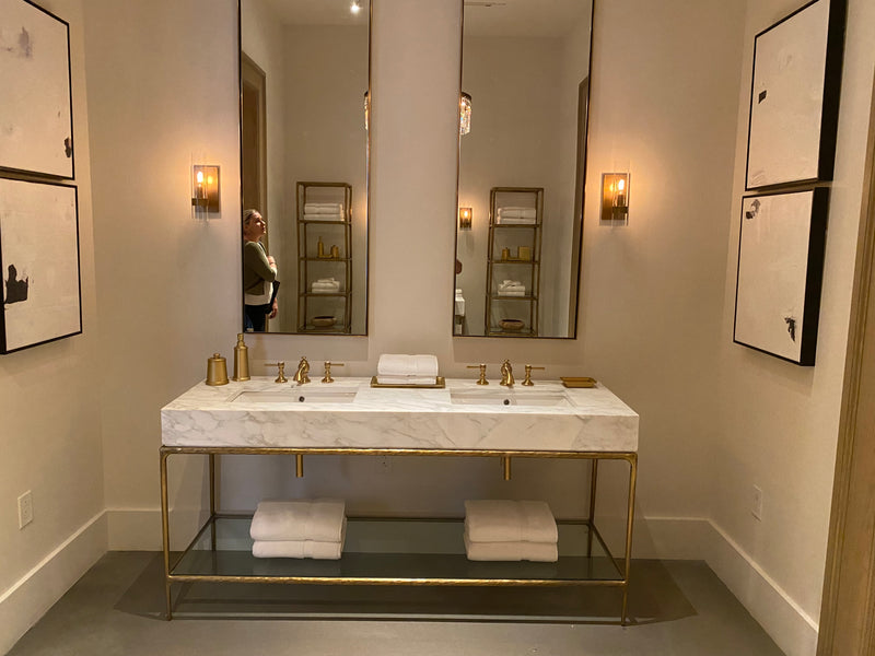 Athena-Modern Exposed Marble with brushed Gold Freestanding Console Ba ...