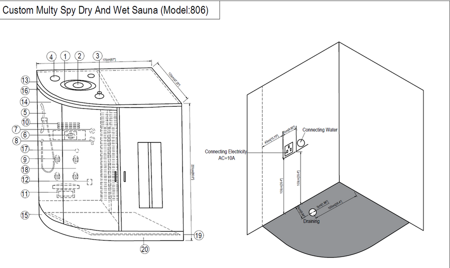Custom-Multi Function Cabin Steam Sauna Room System 806B – sanicanada