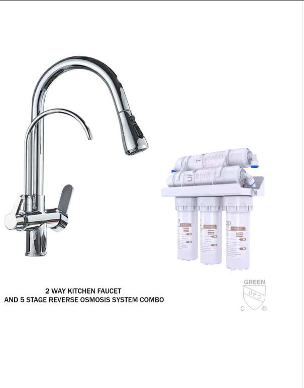 Chrome 2 way Kitchen faucet and 5 Stage reverse osmosis system Combo K ...