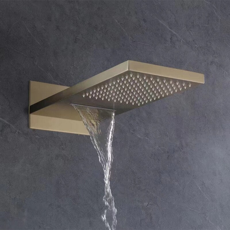 Stainless steel waterfall big rainfall shower head concealed wall show ...