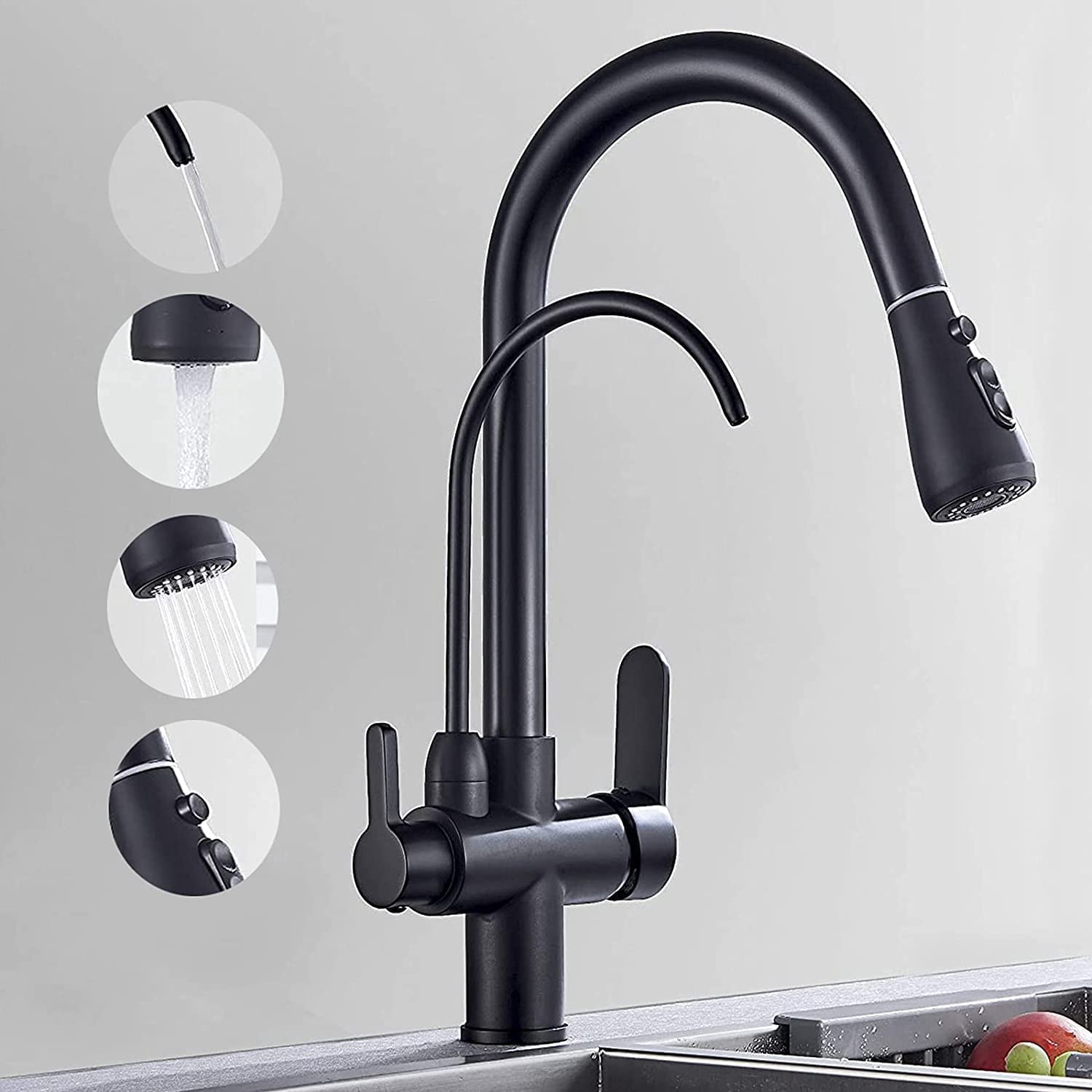 Black 2 way kitchen and cold water filter faucet – sanicanada