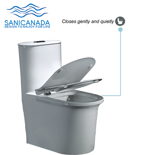 Sani Canada one piece skirted toilet comfort height with soft close re ...