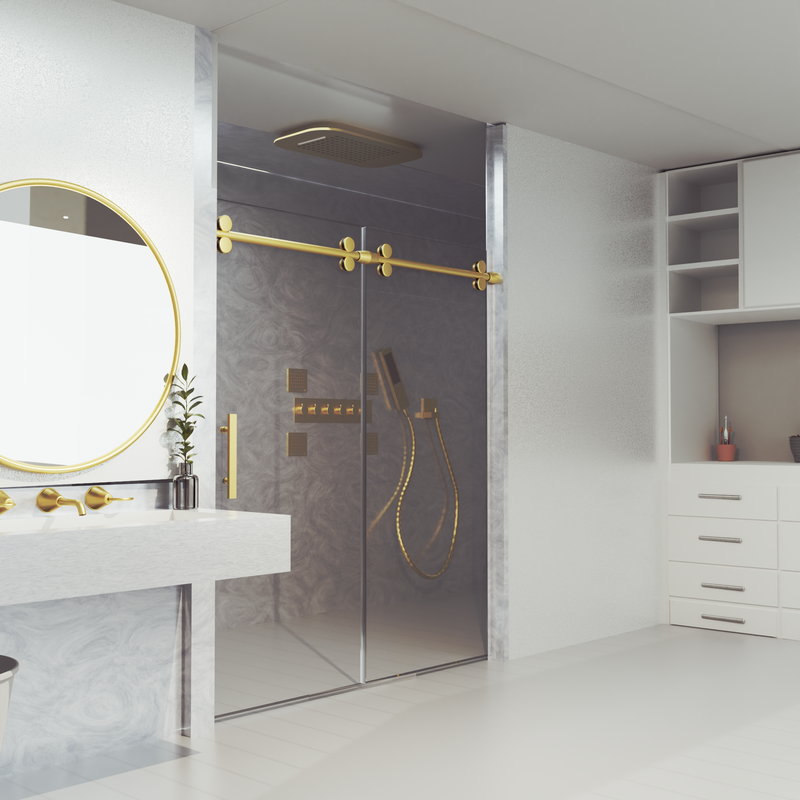 Gold polished brass frameless sliding shower glass door hardware kit S – sanicanada