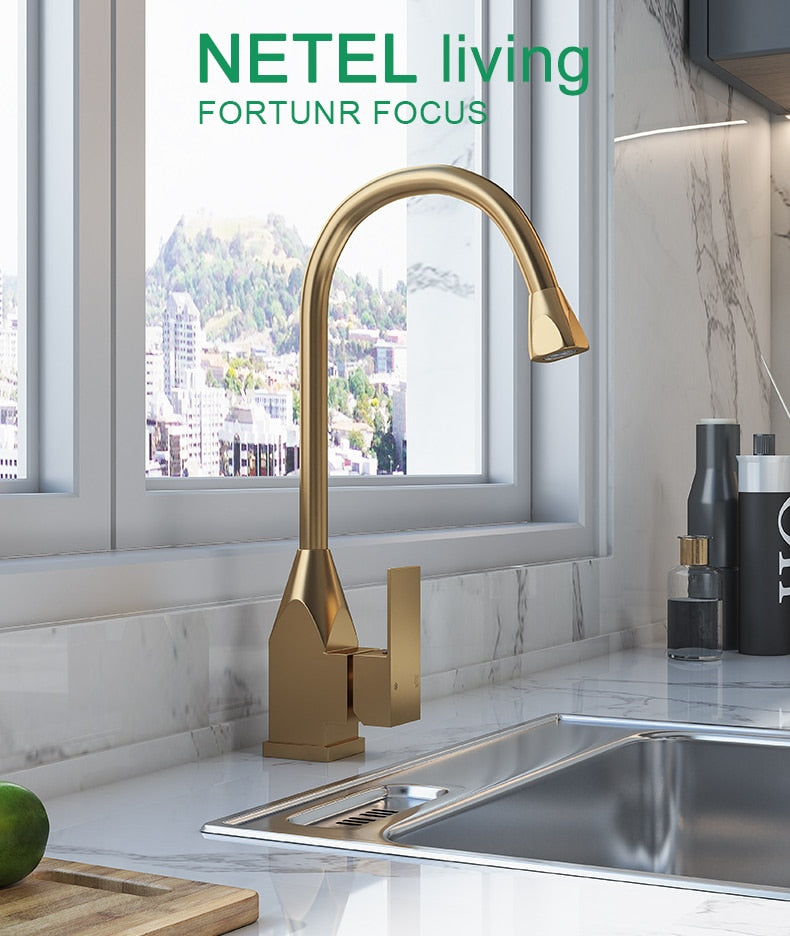 Brushed gold square kitchen faucet dual pull out sprayer – sanicanada