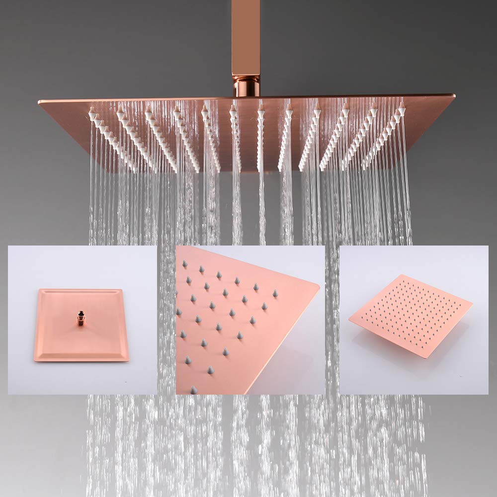 Copper Satin Shower Kit with 12" Rain Shower Head Set and 4 Body Jets ...