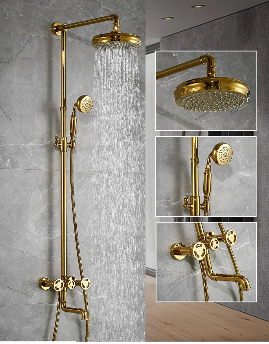 Gold Polished Exposed Victorian Industrial Shower System Kit – sanicanada