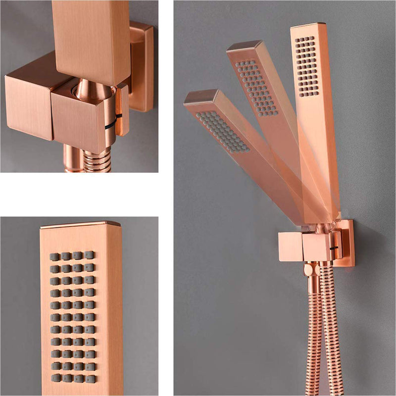 Copper Satin Shower Kit with 12" Rain Shower Head Set and 4 Body Jets ...