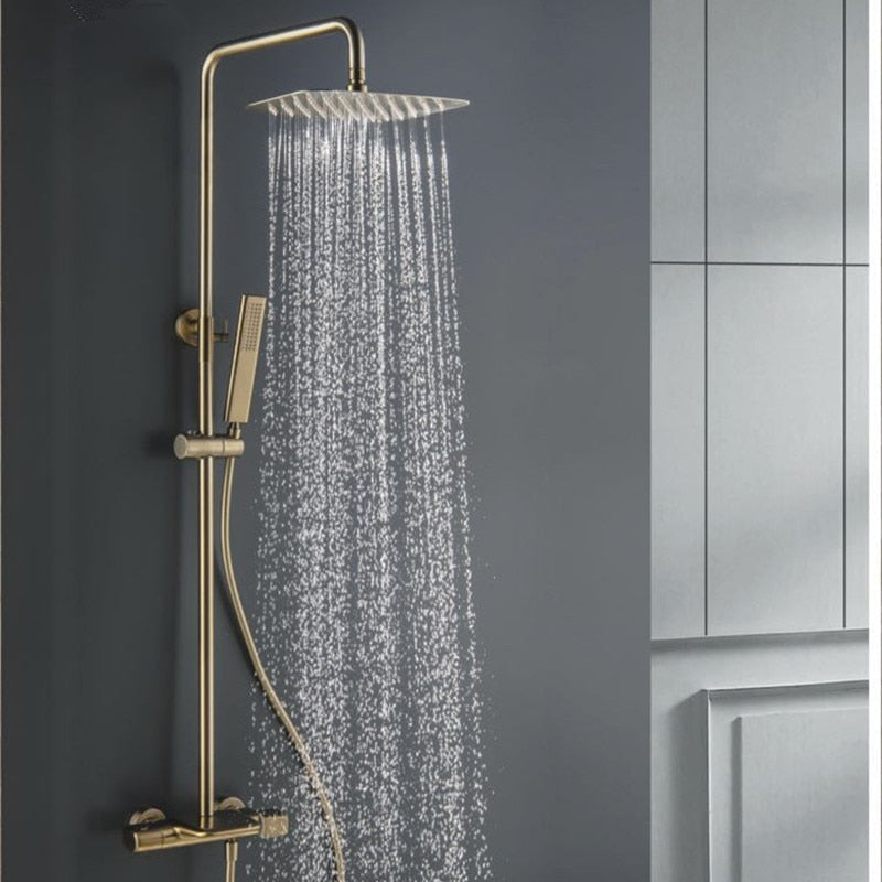 Brushed gold exposed shower system – sanicanada