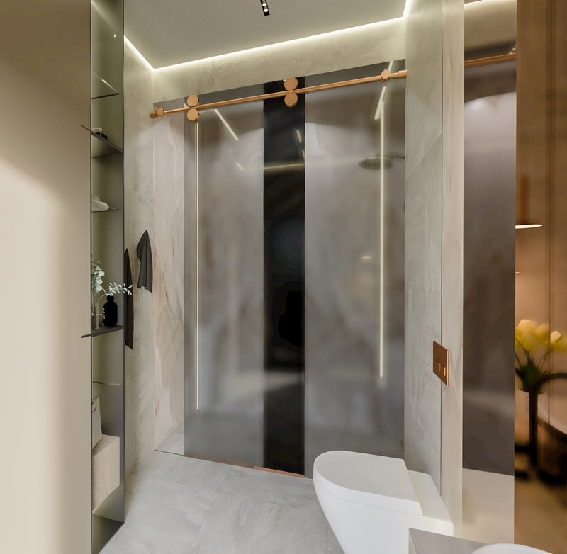 Rose gold polish frameless sliding shower glass door hardware kit SS05 ...