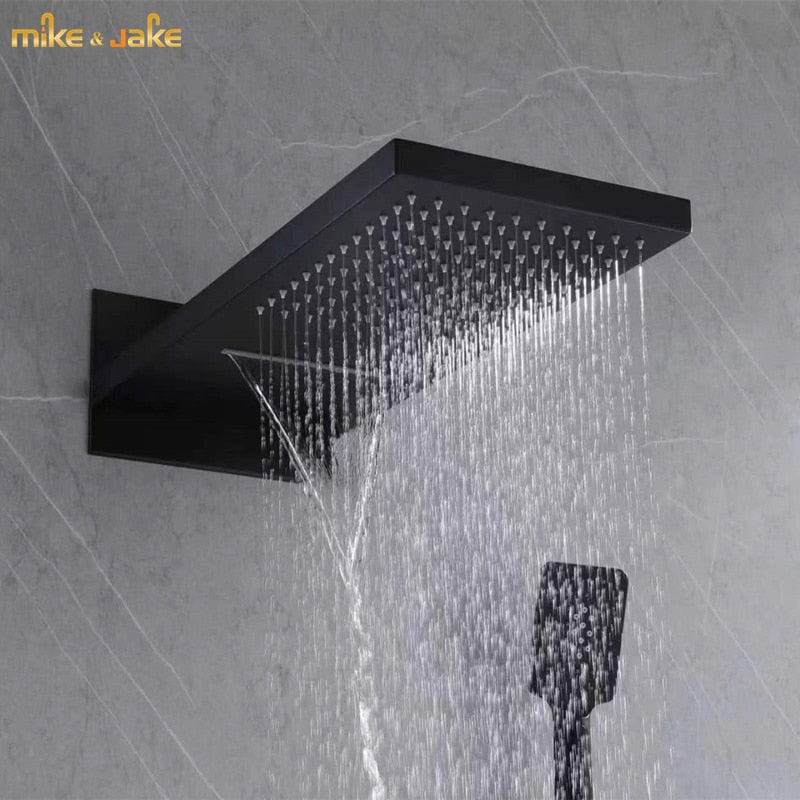 Stainless steel waterfall big rainfall shower head concealed wall show ...