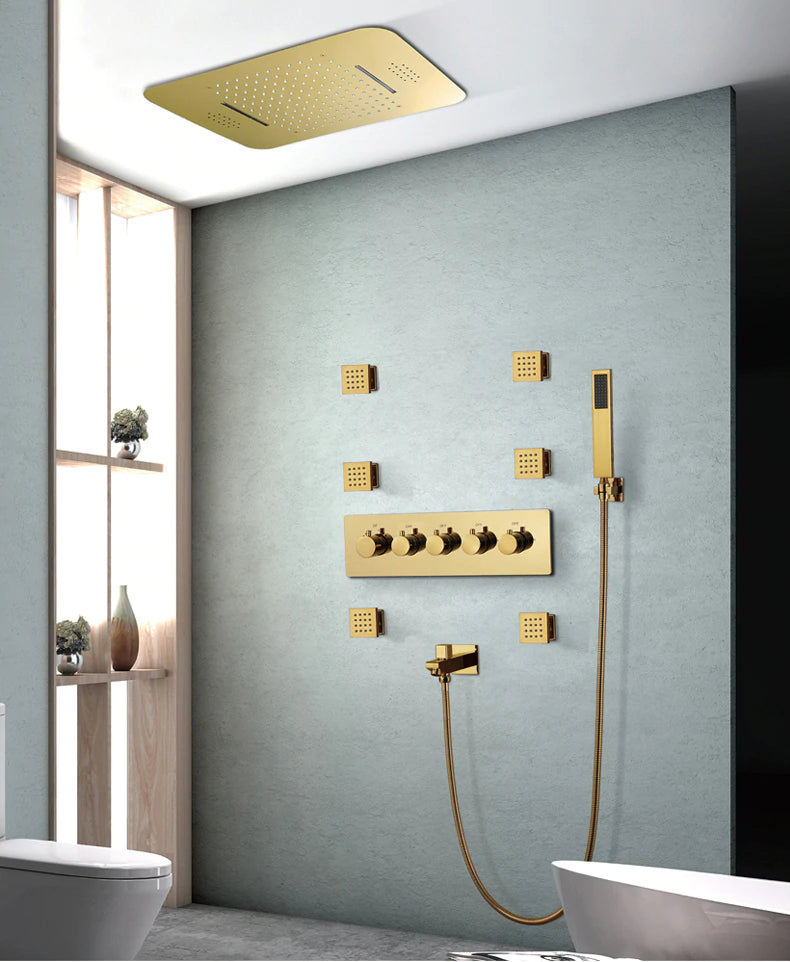 Gold Polished brass-Smart LCD Touch Control Display Shower Spa System ...
