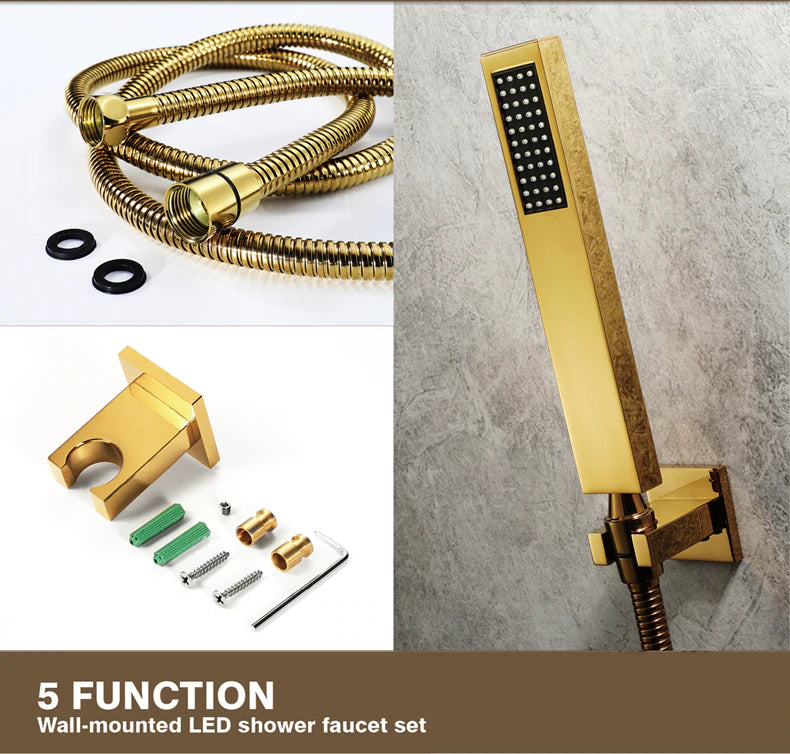 Gold Polished brass-Smart LCD Touch Control Display Shower System with ...