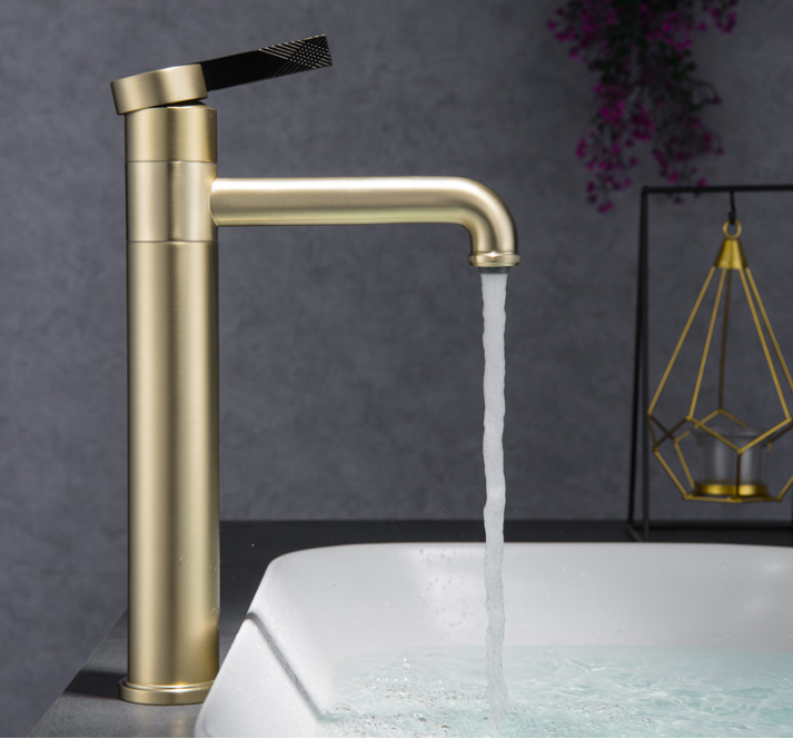 Brushed Gold with Black Tall and short bathroom faucets – sanicanada