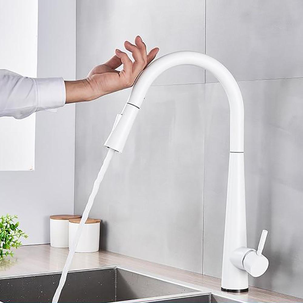 Blanca-White touchless sensor kitchen faucet pull out with 2 dual spra ...