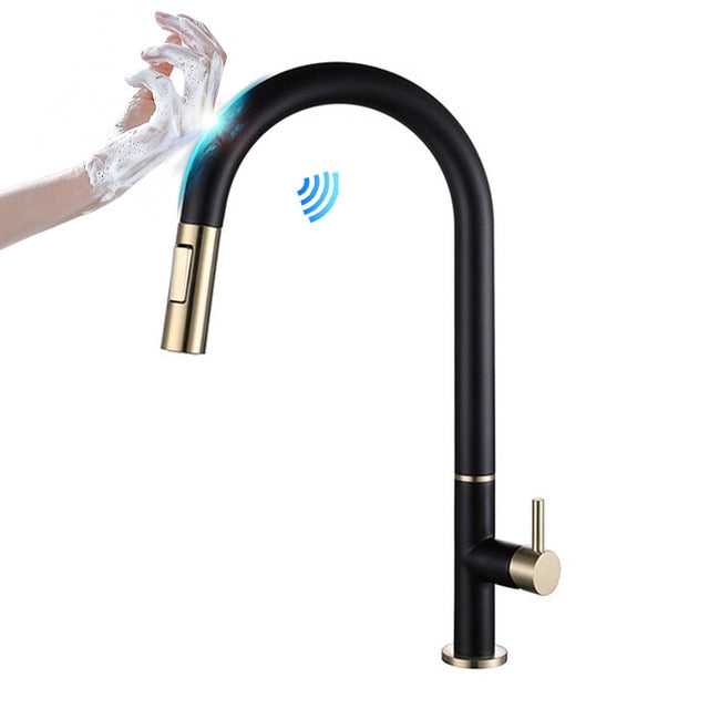 Toronto-Black and Brushed Gold Two Tone Touchless Sensor Kitchen Fauce ...