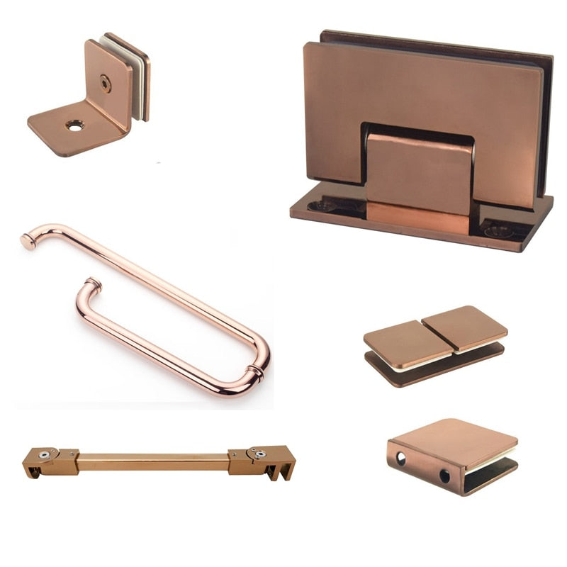 Rose Gold Polished Shower Glass Door Hardware for Custom Tempered Glas ...